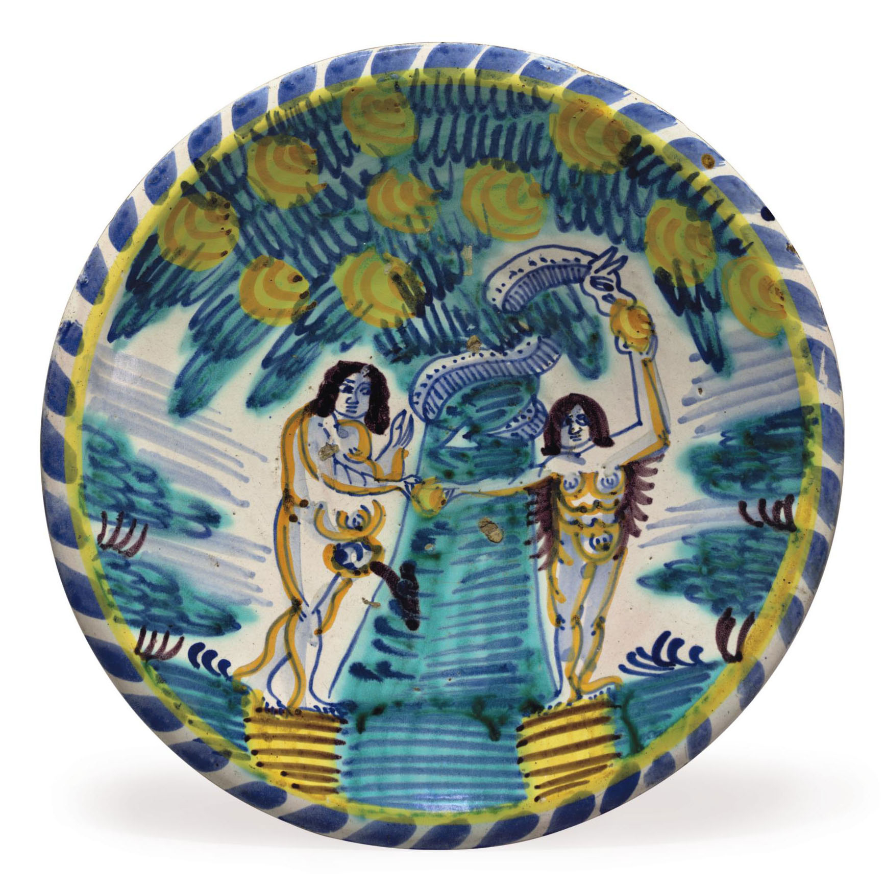 A LONDON DELFT POLYCHROME BLUE-DASH CHARGER , CIRCA 1645-1660, PROBABLY ...