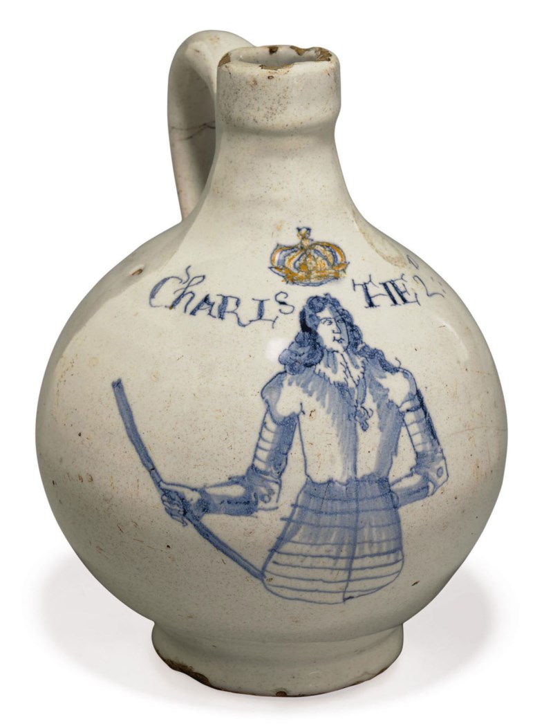 A LONDON DELFT ROYAL PORTRAIT WINE-BOTTLE , CIRCA 1660, PROBABLY ...