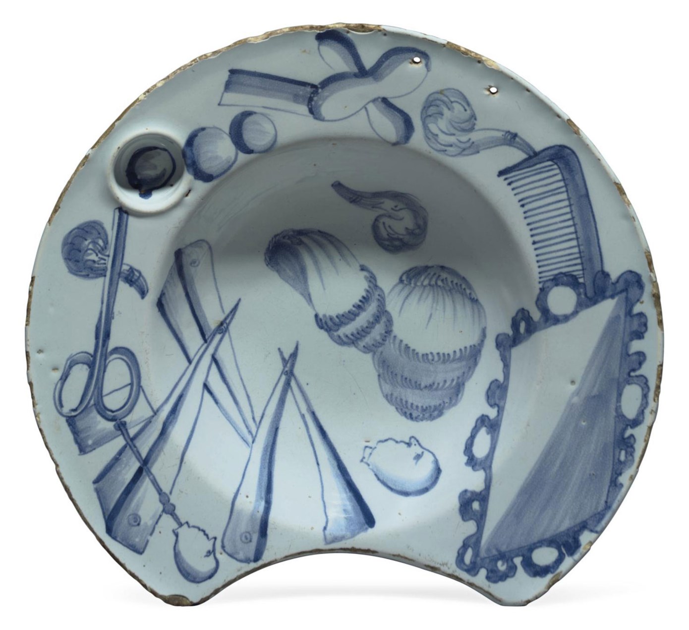 AN ENGLISH DELFT BLUE AND WHITE BARBER'S BASIN , FIRST HALF OF THE 18TH ...