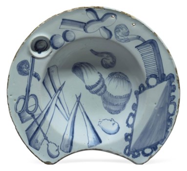 AN ENGLISH DELFT BLUE AND WHITE BARBER'S BASIN , FIRST HALF OF THE 18TH ...