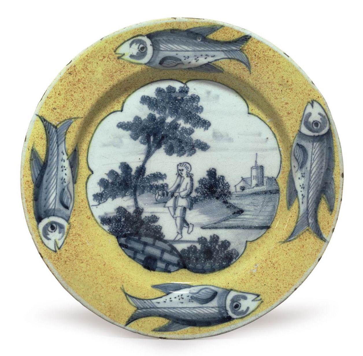 A LONDON DELFT YELLOW-GROUND PLATE , CIRCA 1745-1750, PROBABLY WILLIAM ...