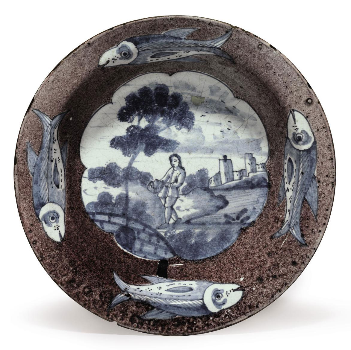 A LONDON DELFT YELLOW-GROUND PLATE , CIRCA 1745-1750, PROBABLY WILLIAM ...