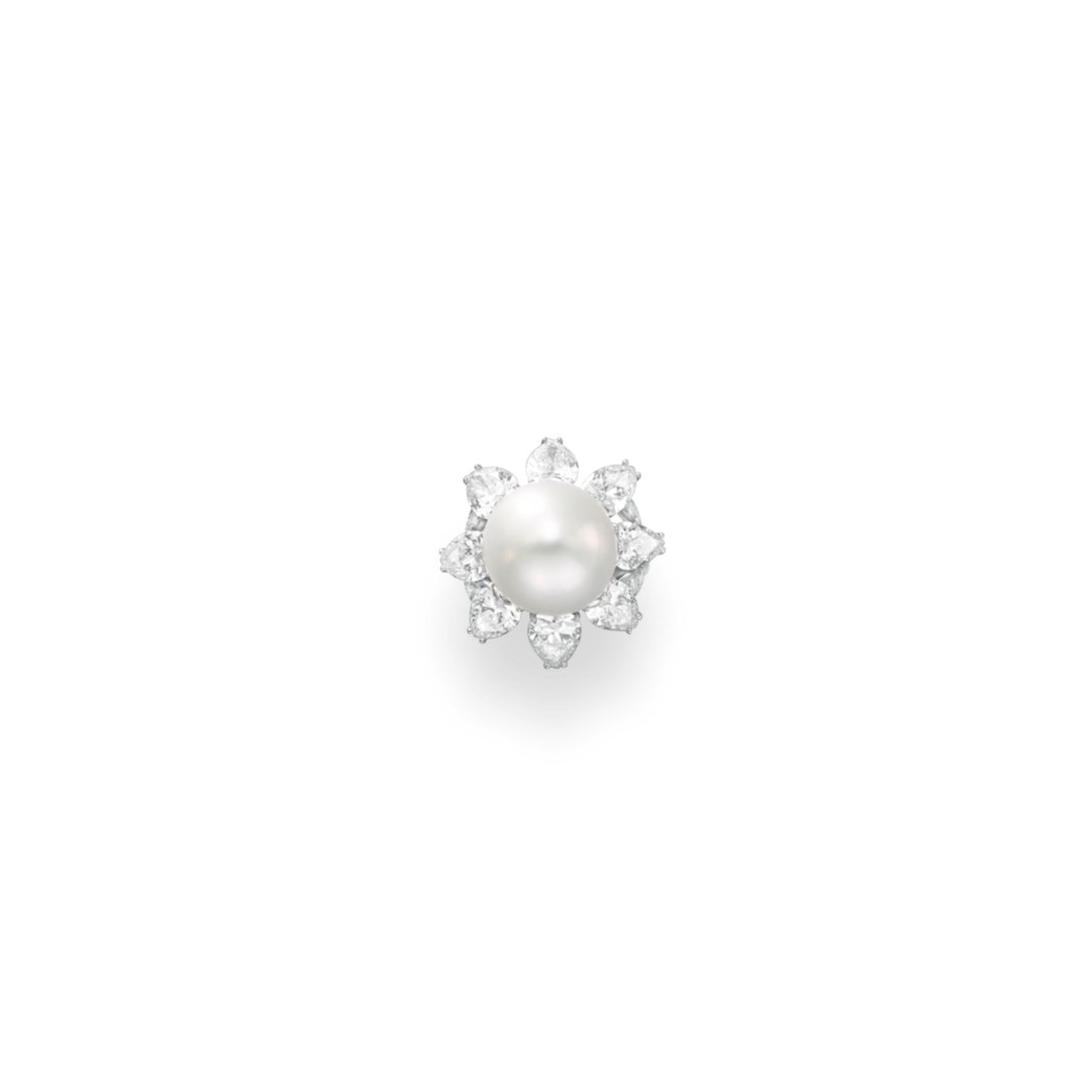 A CULTURED PEARL AND DIAMOND RING, BY RUSER | Christie's