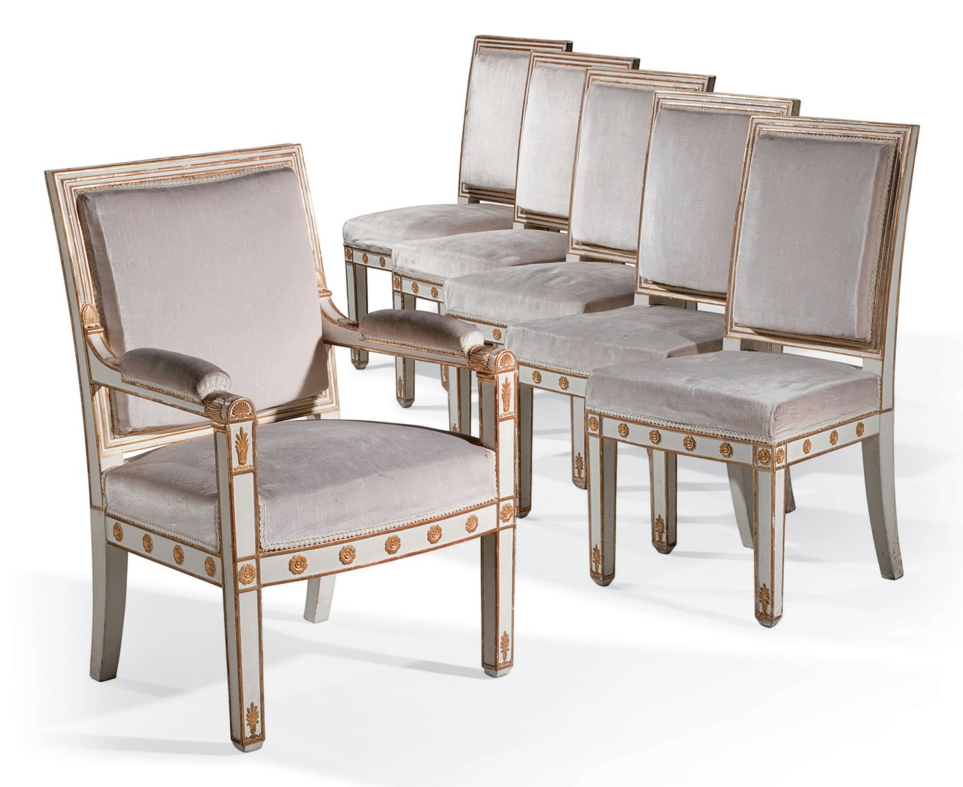 SUITE COMPRENANT CINQ CHAISES ET UN FAUTEUIL D'EPOQUE EMPIRE ...