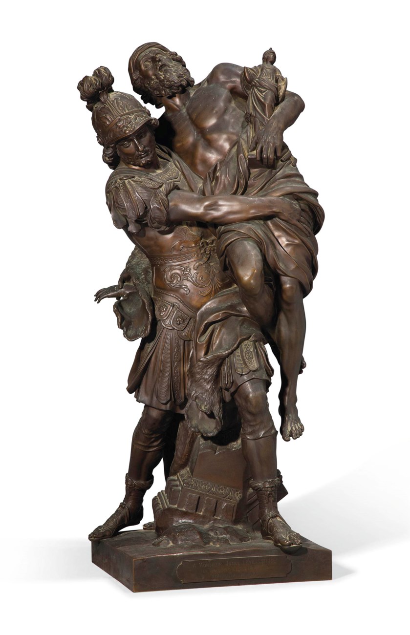 GROUPE FIGURAL EN BRONZE REPRESENTANT ENEE PORTANT SON PERE ANCHISE, D ...