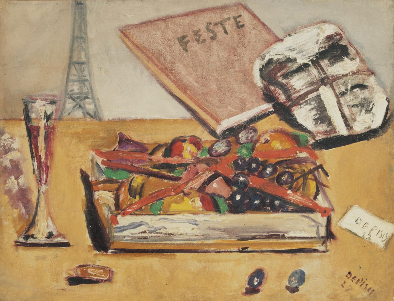 FILIPPO DE PISIS (1896-1956) , Natura morta con la scritta "Feste ...