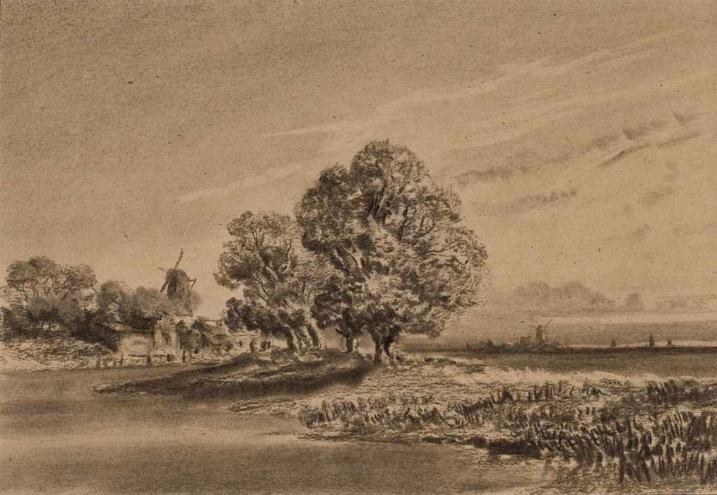 AUGUSTE BORGET (ISSOUDUN 1808-1877 BOURGES) , Moulins dans la campagne ...