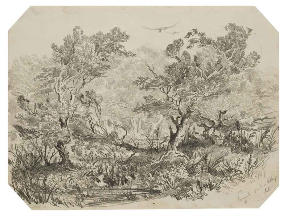 AUGUSTE BORGET (ISSOUDUN 1808-1877 BOURGES) , Paysage marécageux du ...