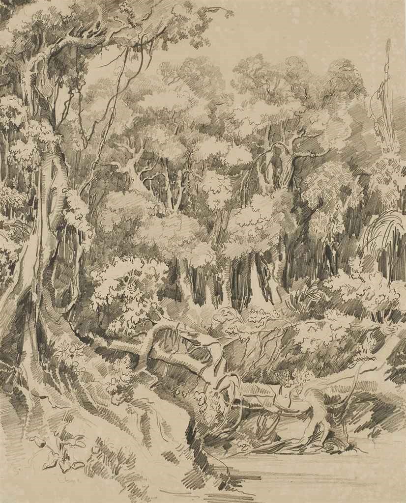 AUGUSTE BORGET (ISSOUDUN 1808-1877 BOURGES) , Forêt sur l'une des îles ...