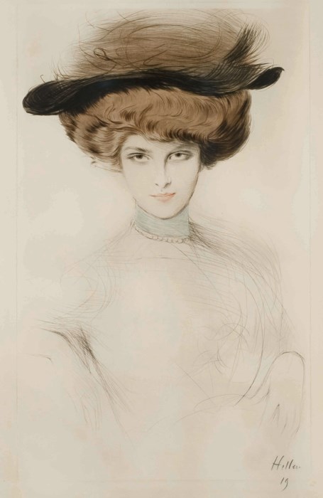 PAUL-CESAR HELLEU (1859-1927) , Elégante au chapeau de plumes | Christie's
