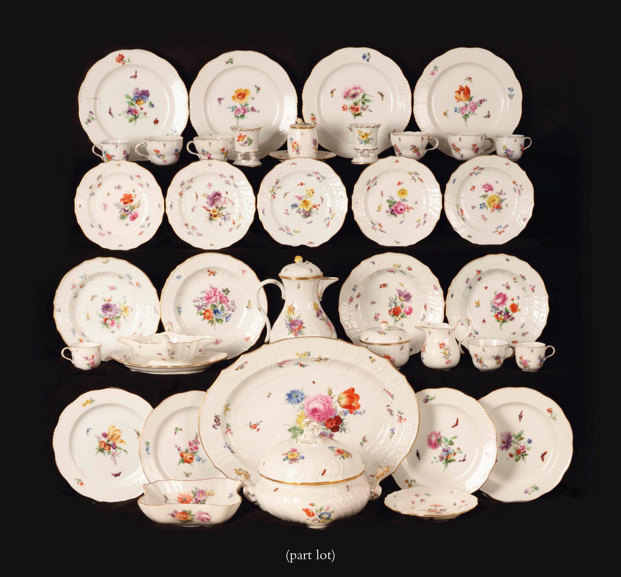 A Meissen porcelain part floral dinner service