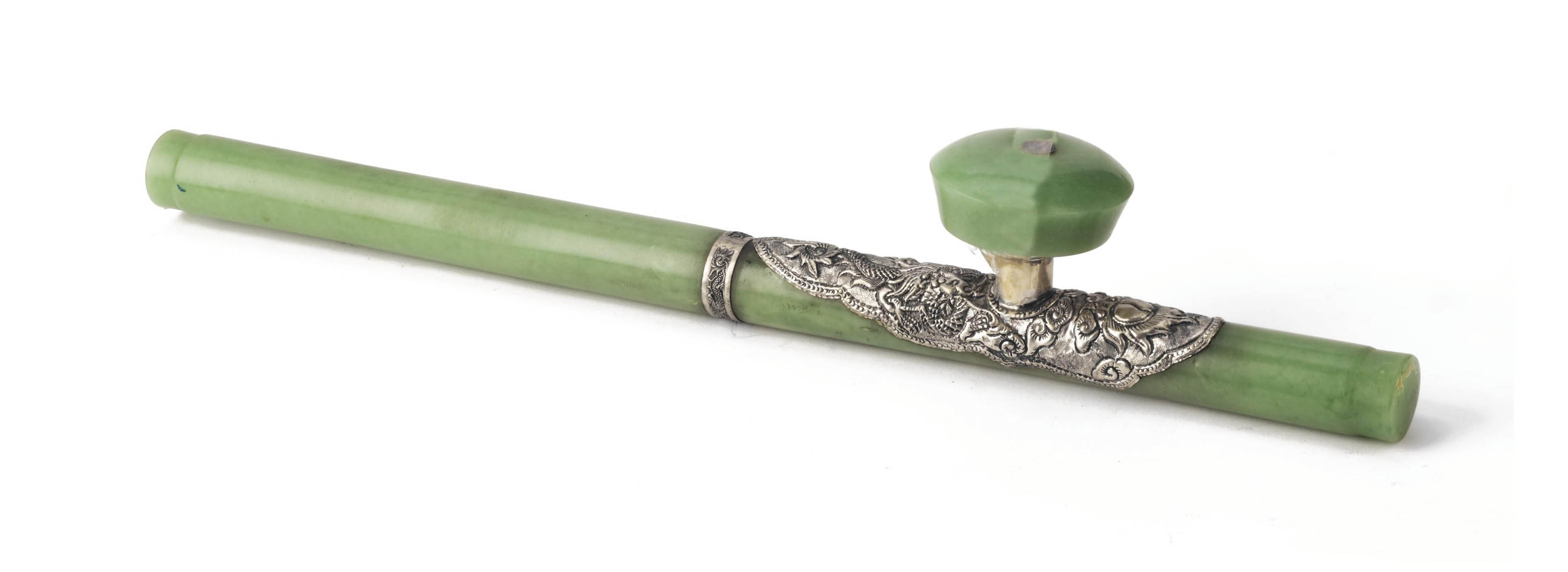 A Chinese jade silver-mounted opium pipe , 20TH CENTURY | Christie's
