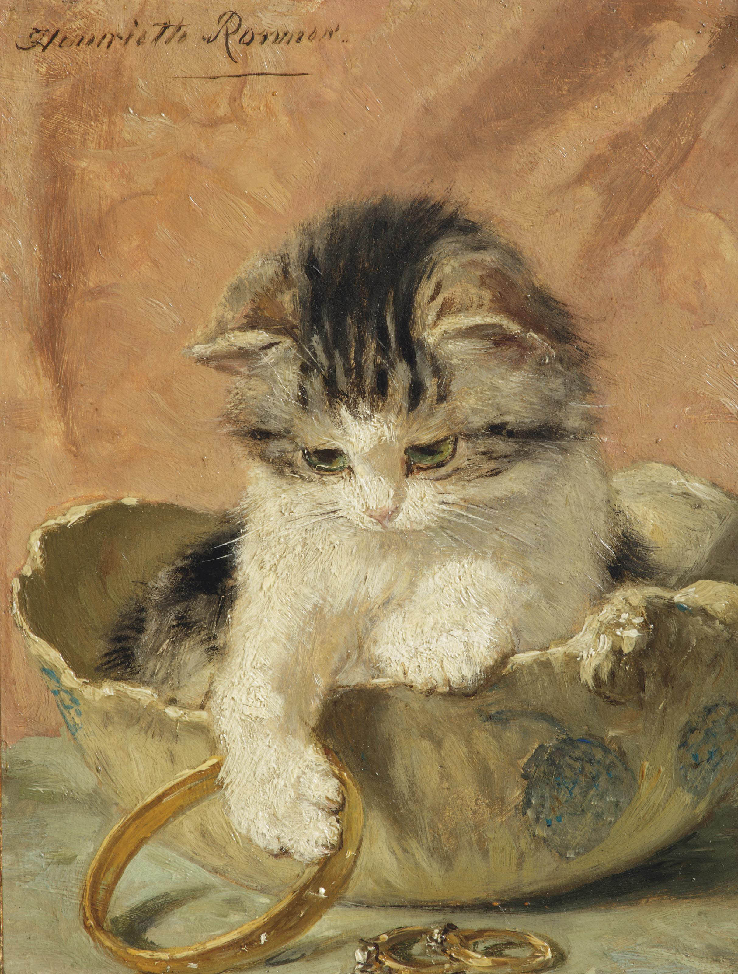Henriette Ronner-Knip (Amsterdam 1821-1909 Elsene) , A kitten playing ...