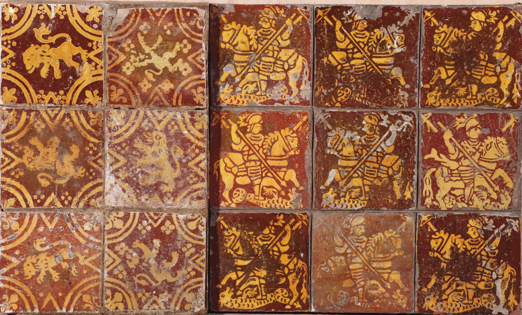 Three Dutch tile panels