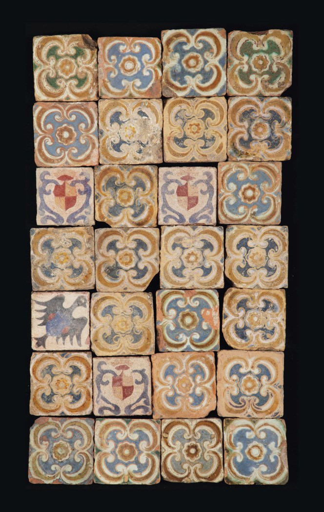 A set of twenty-four, a set of three and one Spanish arista small tiles ...