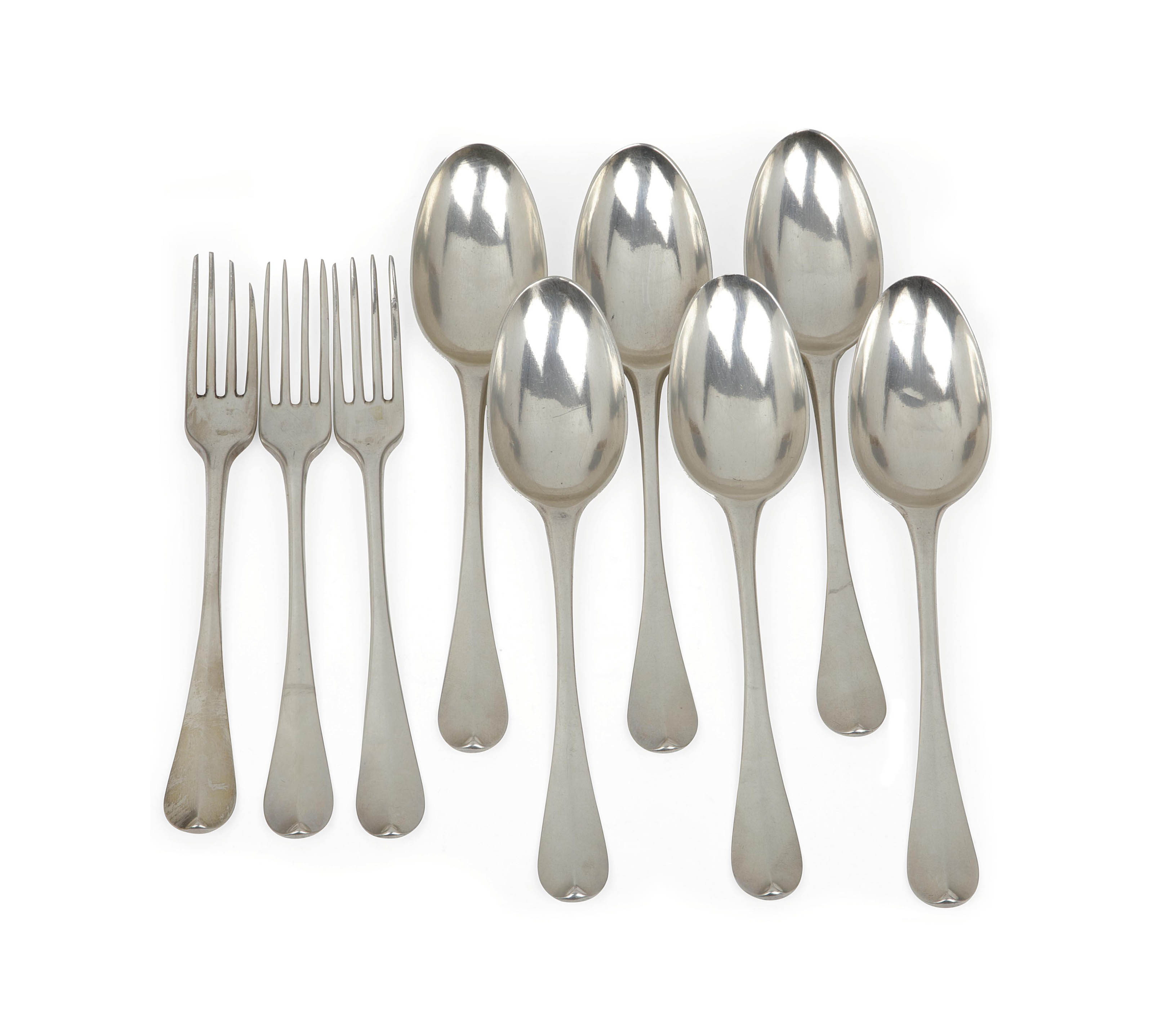 A set of six Dutch silver spoons and three forks , MARK OF ARNOLDUS VAN ...