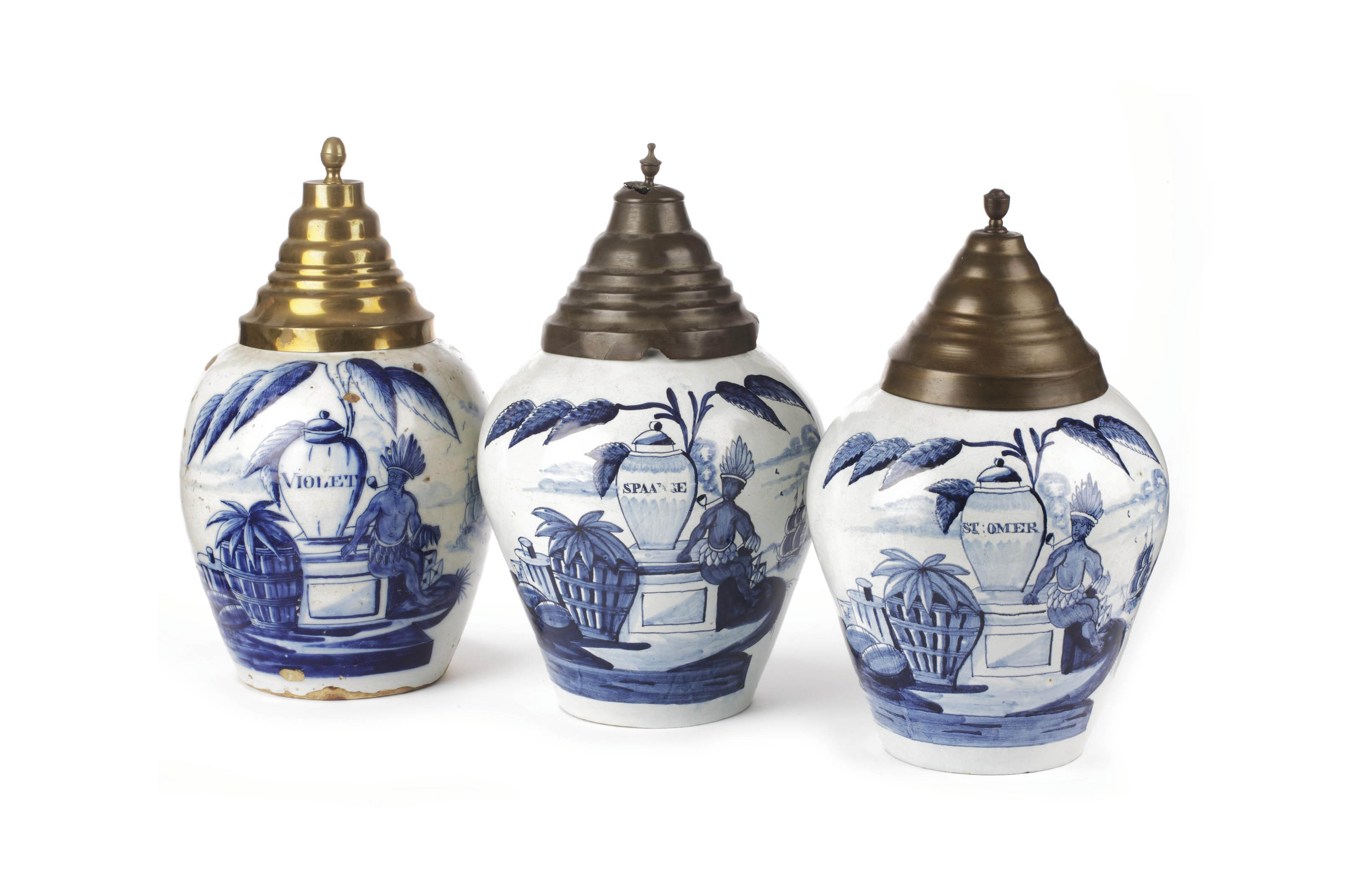 A pair of Dutch Delft blue and white miniature figures , 18TH CENTURY ...