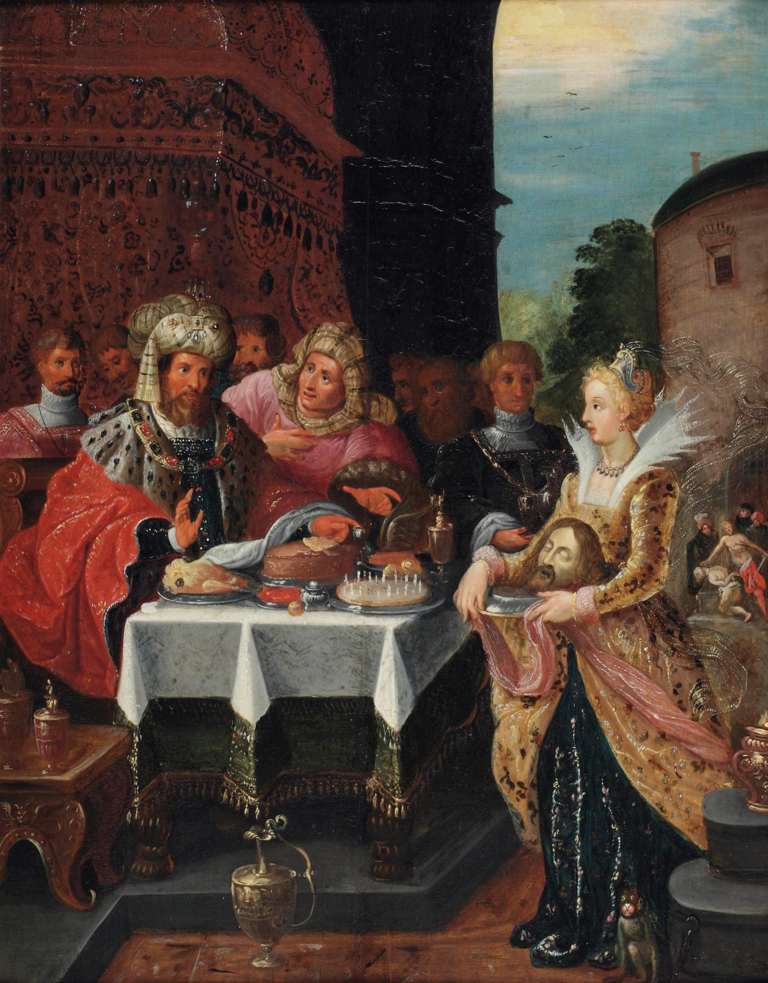 Circle of Frans Francken II (Antwerp 1581-1642) , Salome presenting the ...