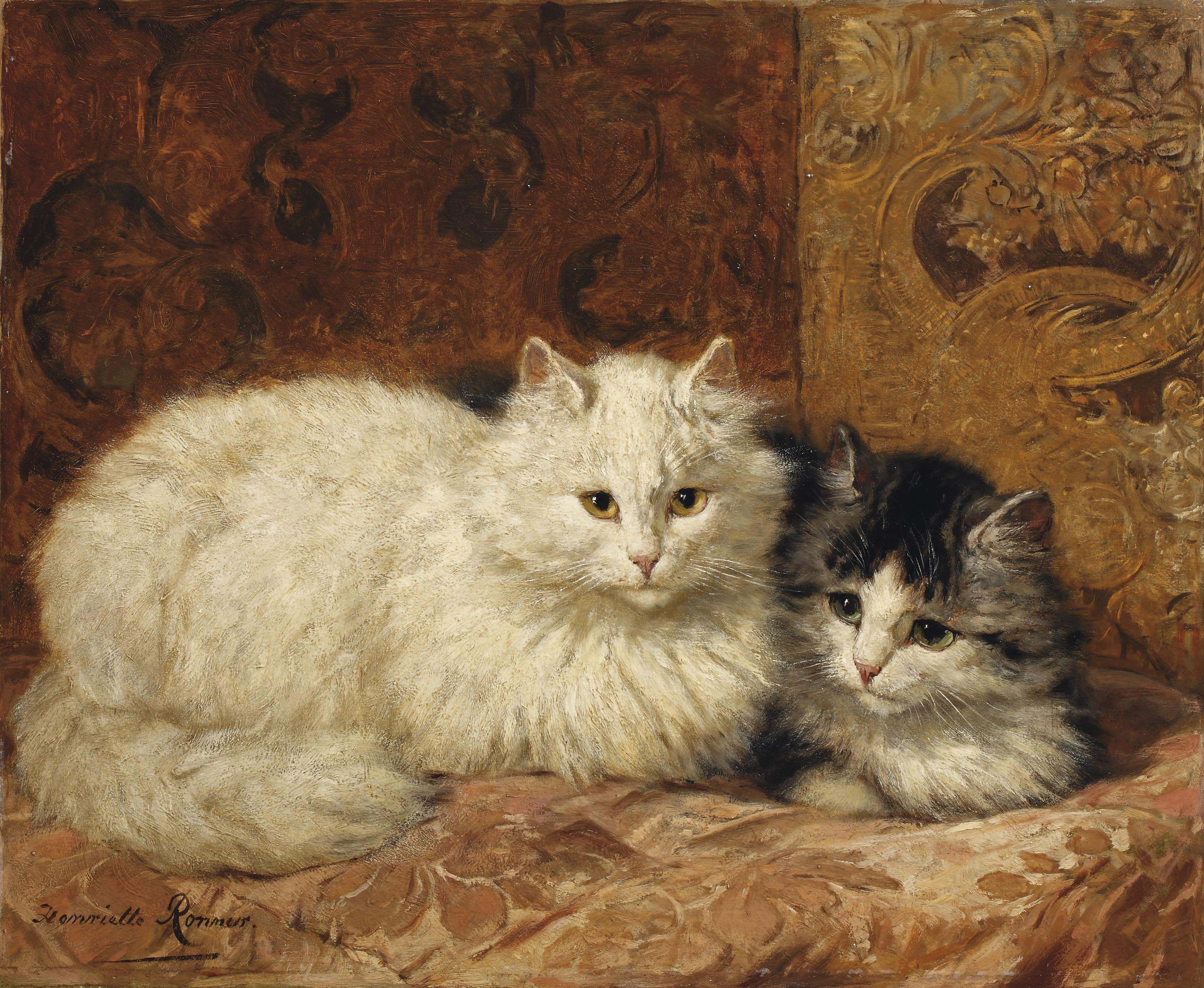 Henriette Ronner-Knip (Amsterdam 1821-1909 Elsene) , Two cats on a ...