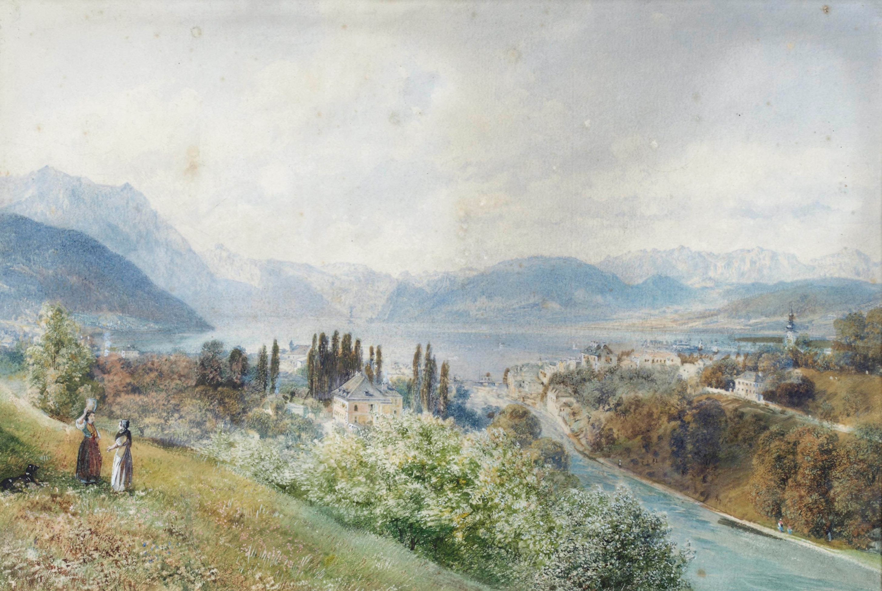 Rudolph von Alt (Vienna 1812-1905) , A view of Gmunden, Austria ...