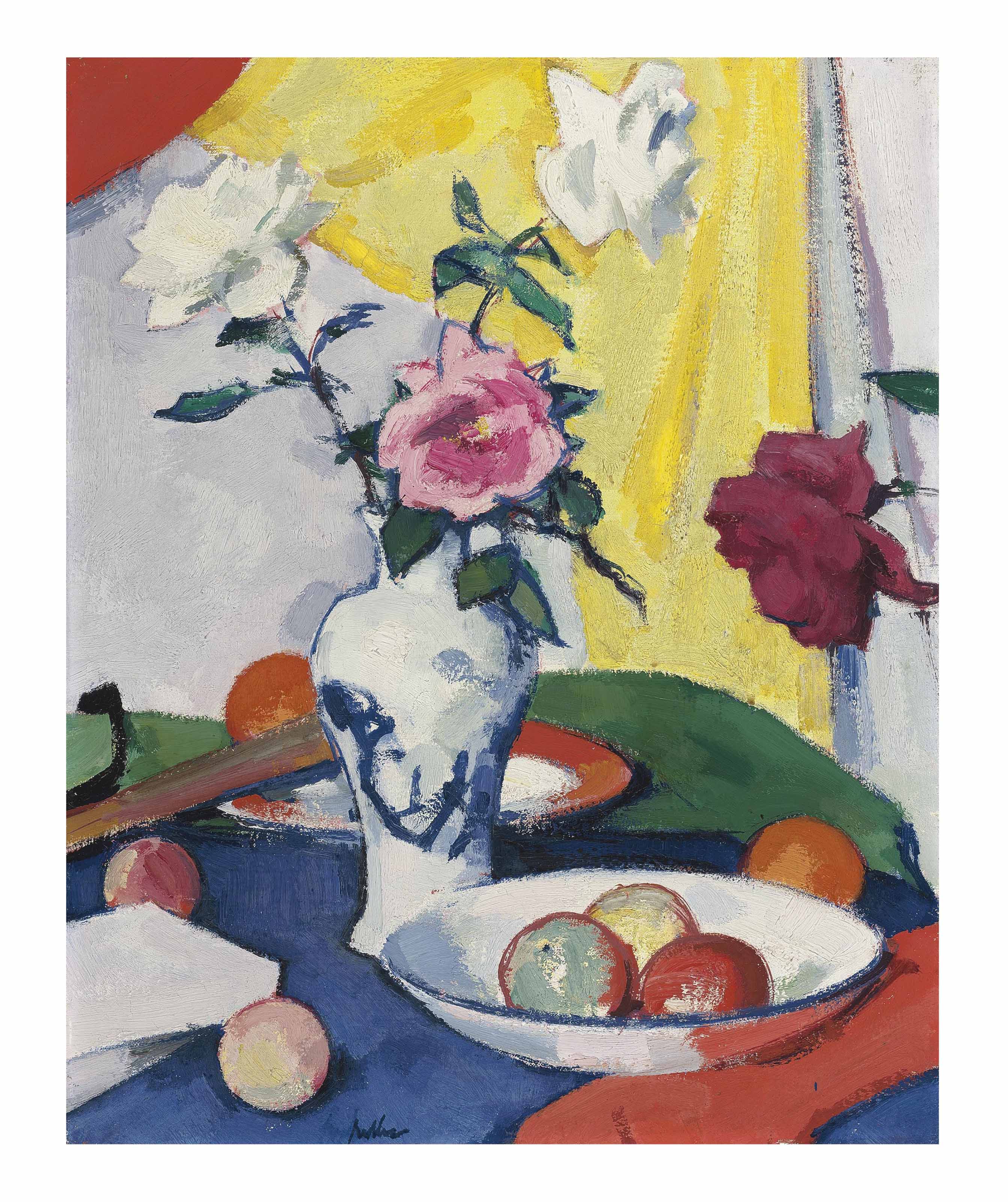 Samuel John Peploe, R.S.A. (1871-1935) , Still Life with Roses, yellow ...