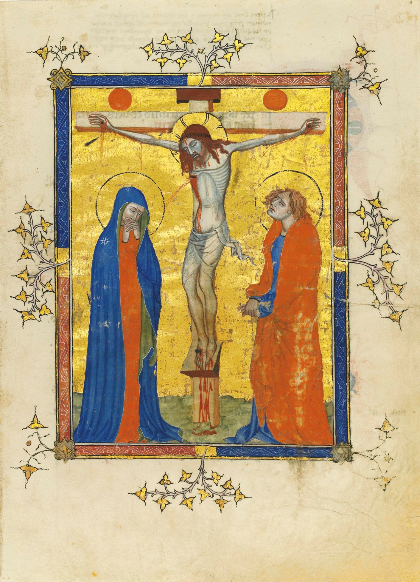 CRUCIFIXION, full-page Canon miniature on a leaf from a Missal, in Latin, ILLUMINATED MANUSCRIPT ...