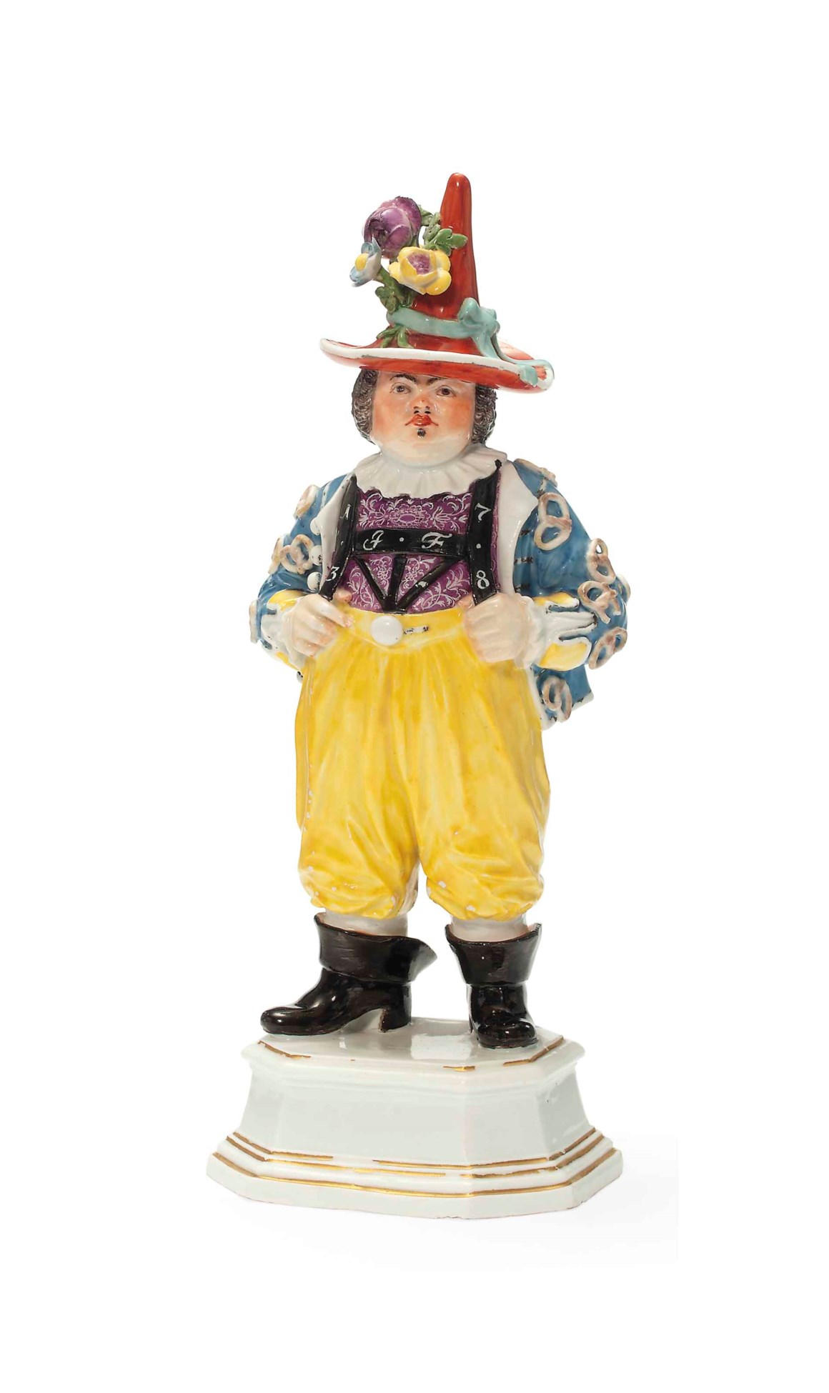 A MEISSEN DATED PORTRAIT FIGURE OF HOFNARR FRÖHLICH , 1738, INCISED 3 ...