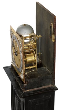 A CHARLES II SILVER-MOUNTED EBONY STRIKING ARCHITECTURAL LONGCASE CLOCK ...
