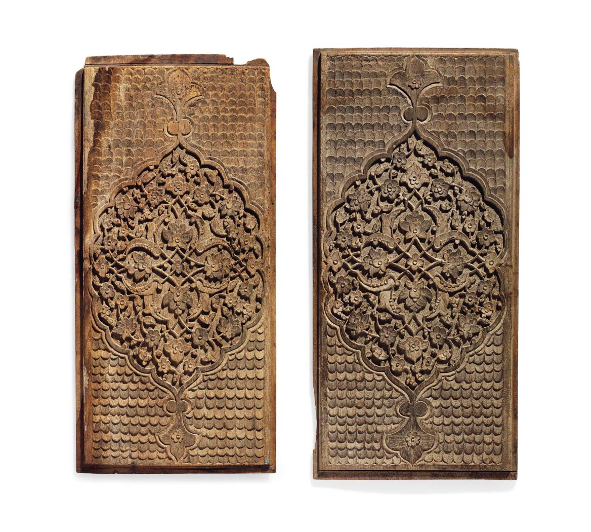 A PAIR OF TIMURID CARVED WOODEN PANELS , PROBABLY MAZANDERAN, NORTH ...