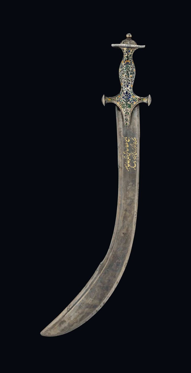 A CUTLASS WITH AN ENAMELLED TULWAR HILT , LUCKNOW, NORTH INDIA, LATE ...