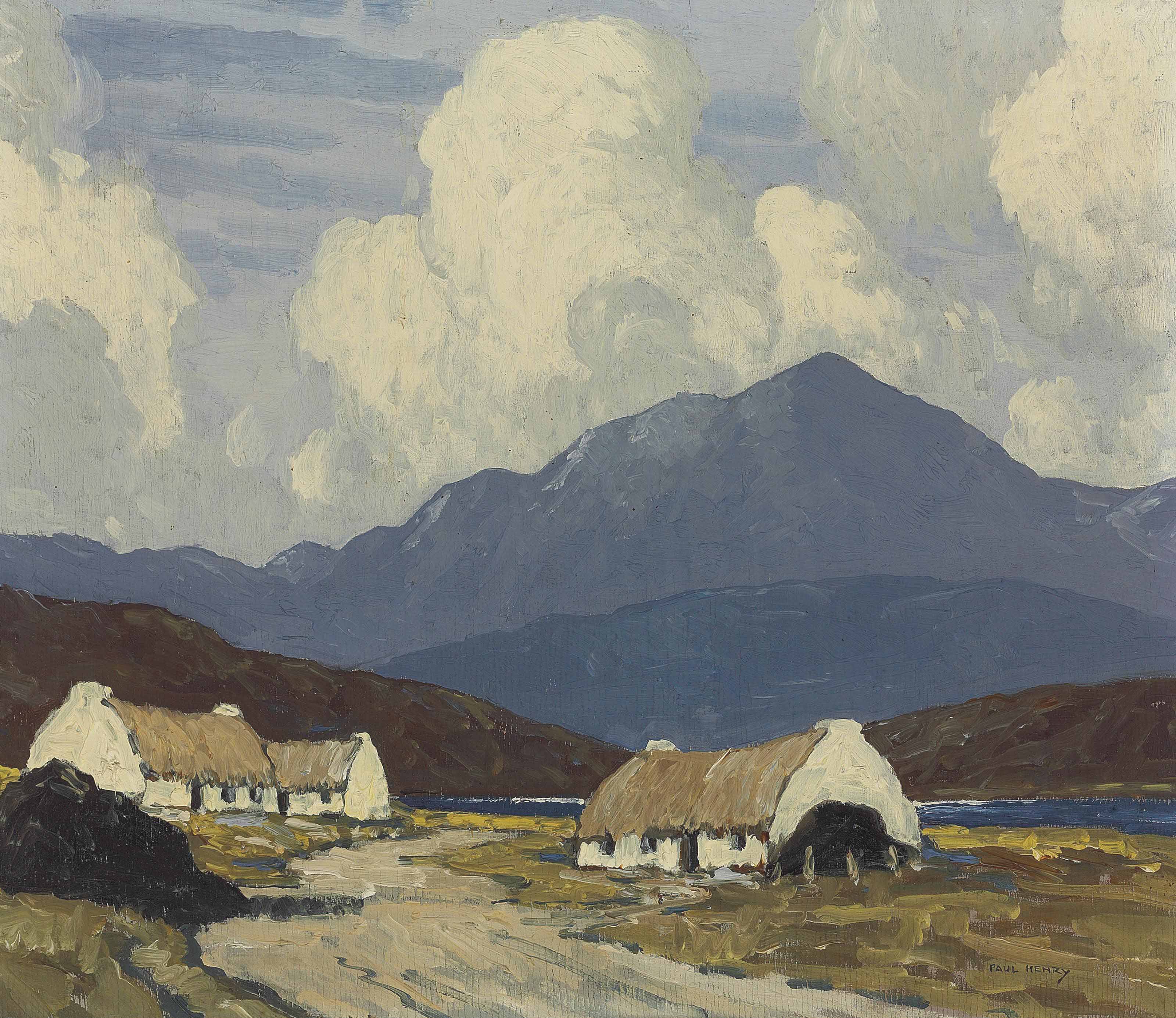 Paul Henry, R.H.A. (1876-1958) , Roadside Cottages, below Mweelrea ...