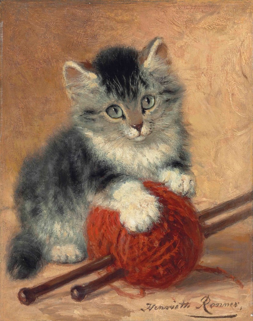 Henriette Ronner-Knip (Dutch, 1821-1909) , A kitten with a ball of wool ...