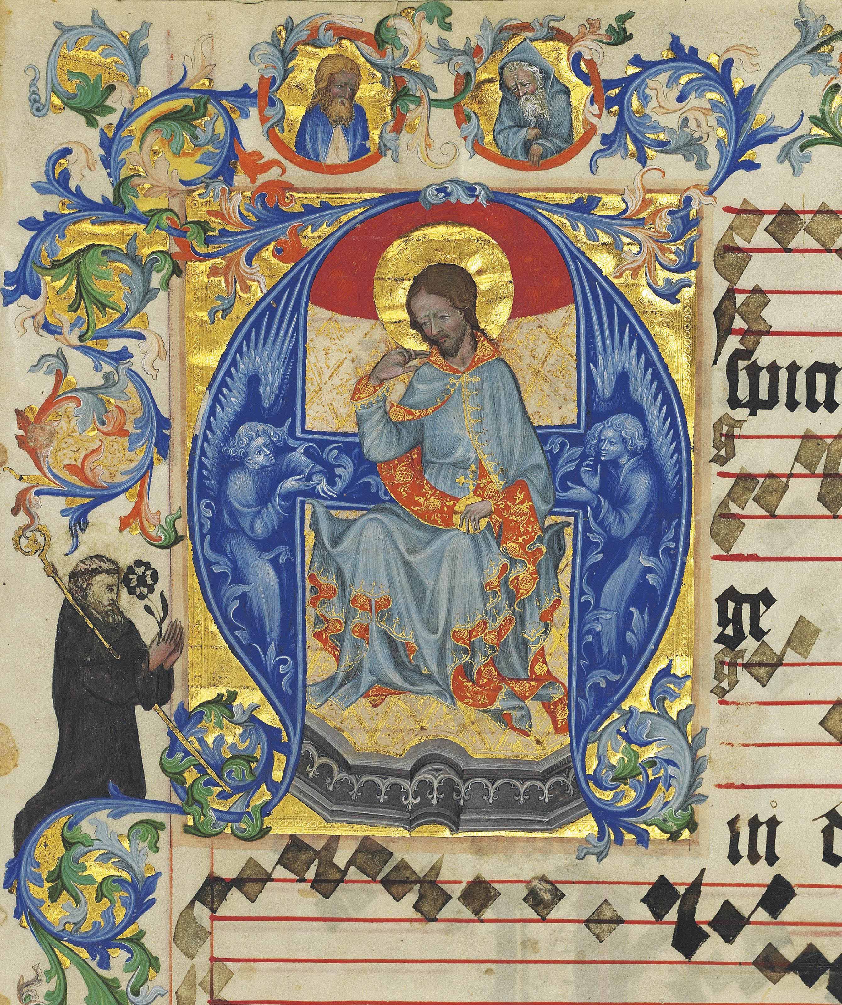 CHRIST IN MAJESTY, historiated initial 'A' on a bifolium from an ...