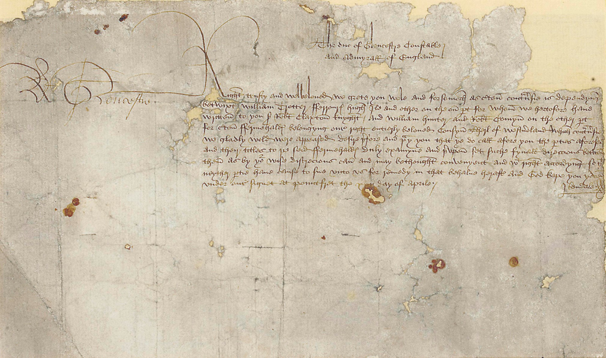 RICHARD III (1452-1485), King of England. Signet letter close with ...