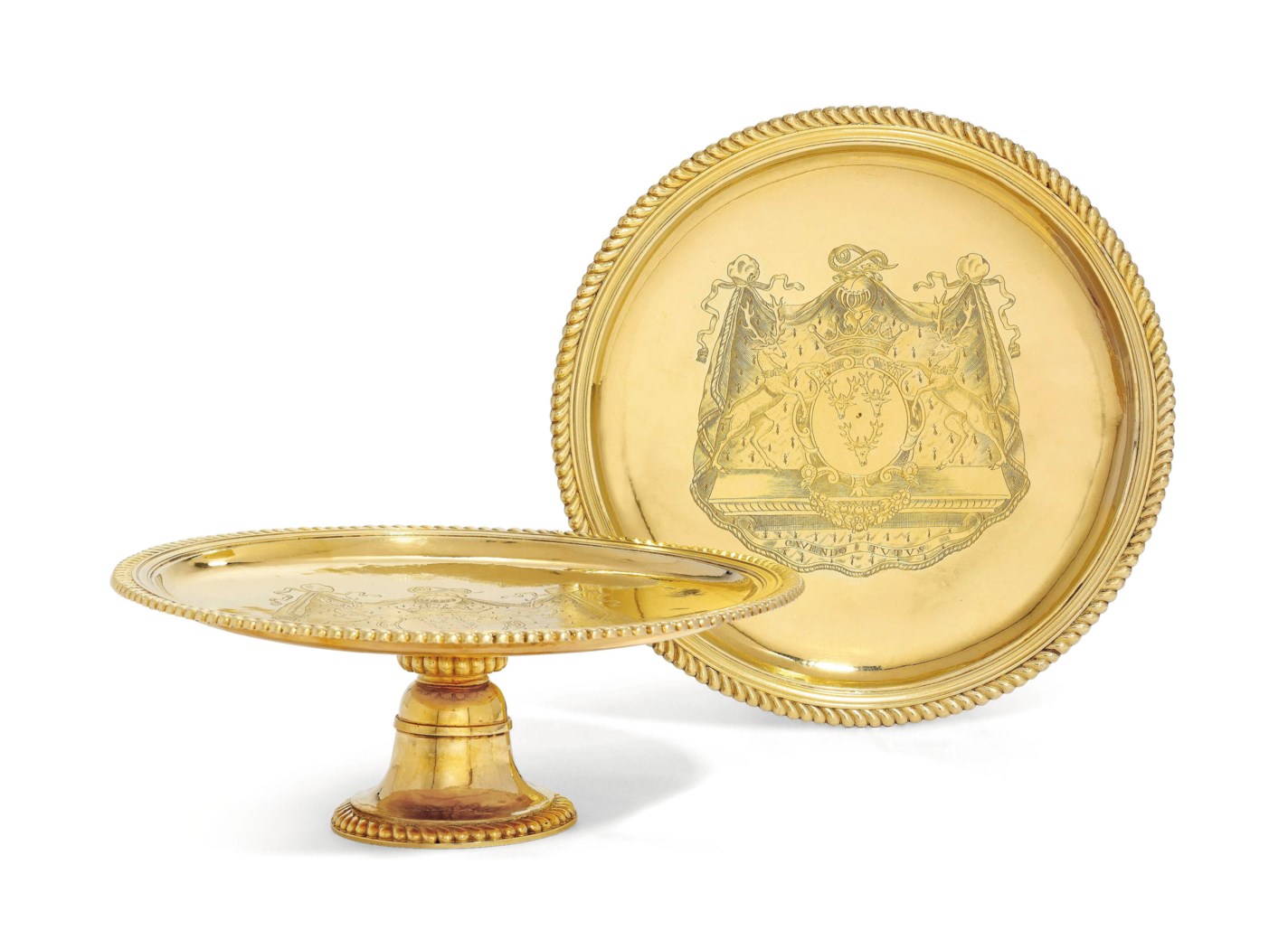 AN IMPORTANT PAIR OF WILLIAM AND MARY SILVER-GILT SALVERS , MARK OF ...