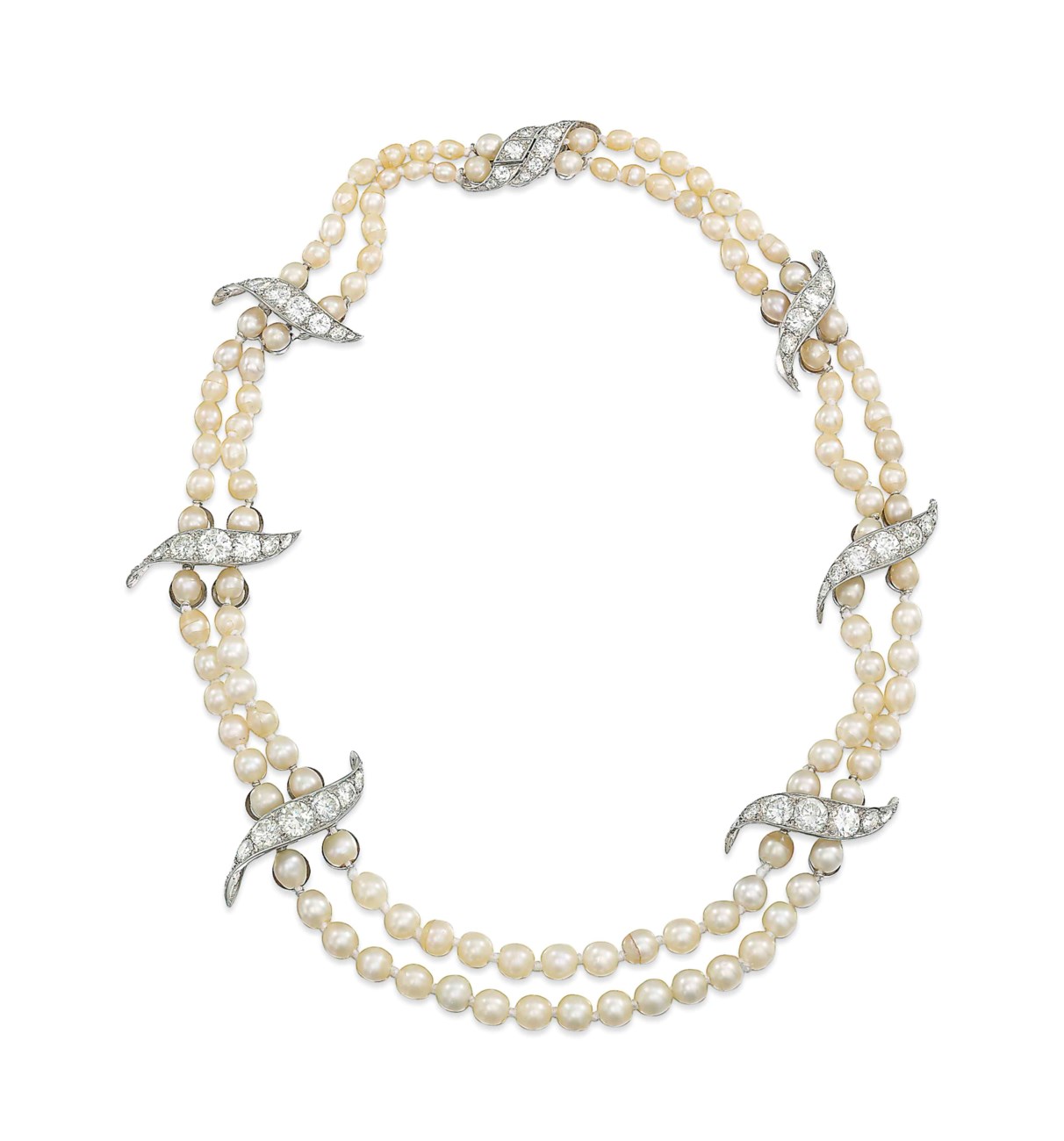 A NATURAL PEARL NECKLACE WITH DIAMOND PANELS, BY VAN CLEEF & ARPELS ...