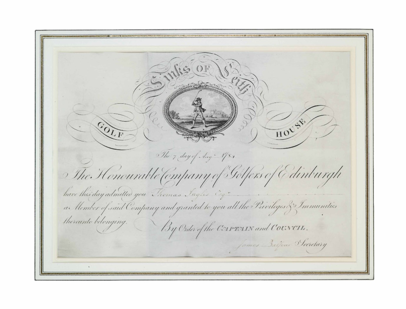 HONOURABLE COMPANY OF GOLFERS OF EDINBURGH -- CERTIFICATE OF MEMBERSHIP ...