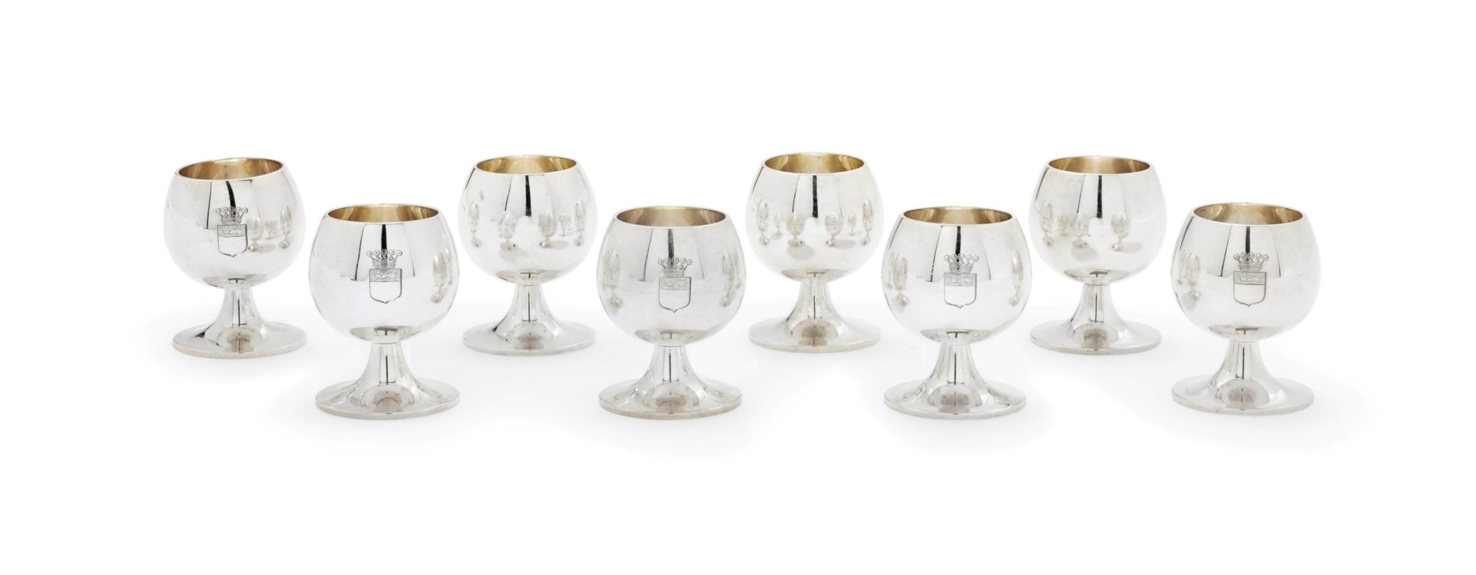 A SET OF EIGHT AMERICAN SILVER SMALL GOBLETS