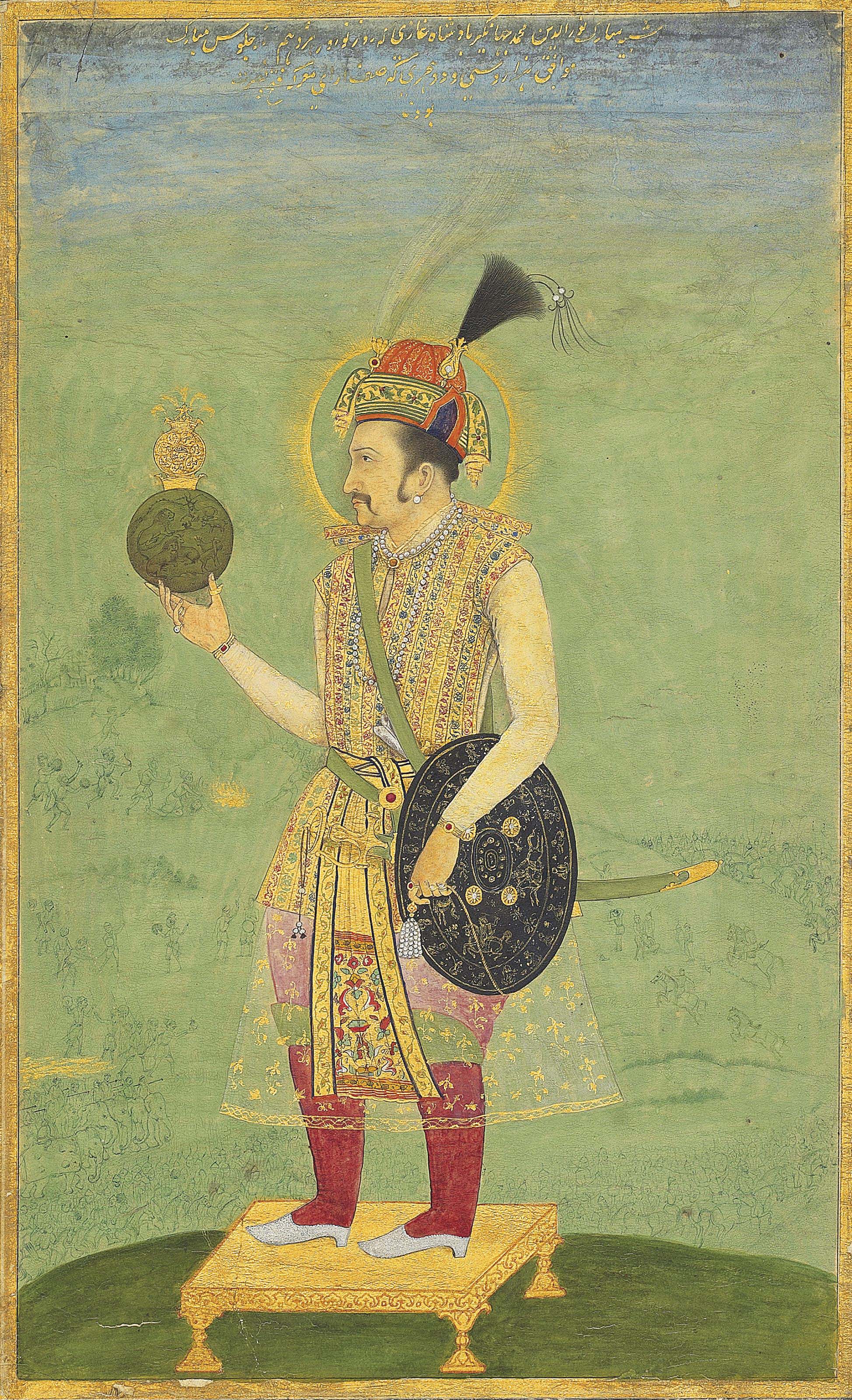 A VICTORIOUS ALLEGORICAL PORTRAIT OF THE EMPEROR JAHANGIR