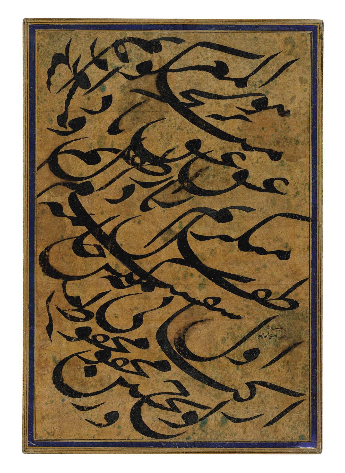 A CALLIGRAPHIC PANEL MASHQ , SIGNED GHULAM REZA, QAJAR IRAN, SECOND ...