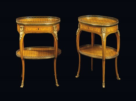 A NEAR PAIR OF LATE LOUIS XV ORMOLU-MOUNTED GREEN-STAINED SYCAMORE ...