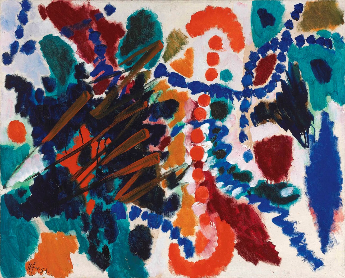 Ernst Wilhelm Nay (1902-1968) , Von Goldfarben und Blau (Of Gold and ...