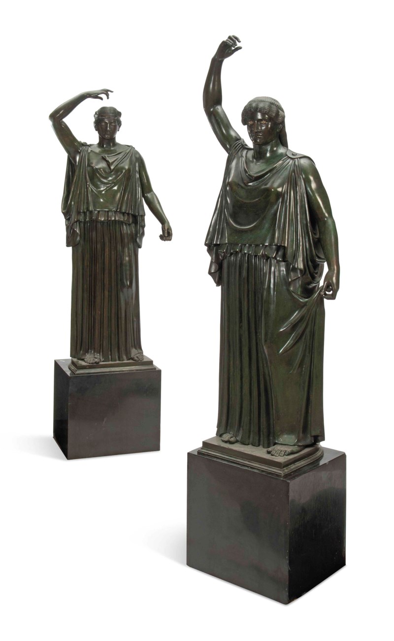 A PAIR OF NEAPOLITAN BRONZE DANAIDS