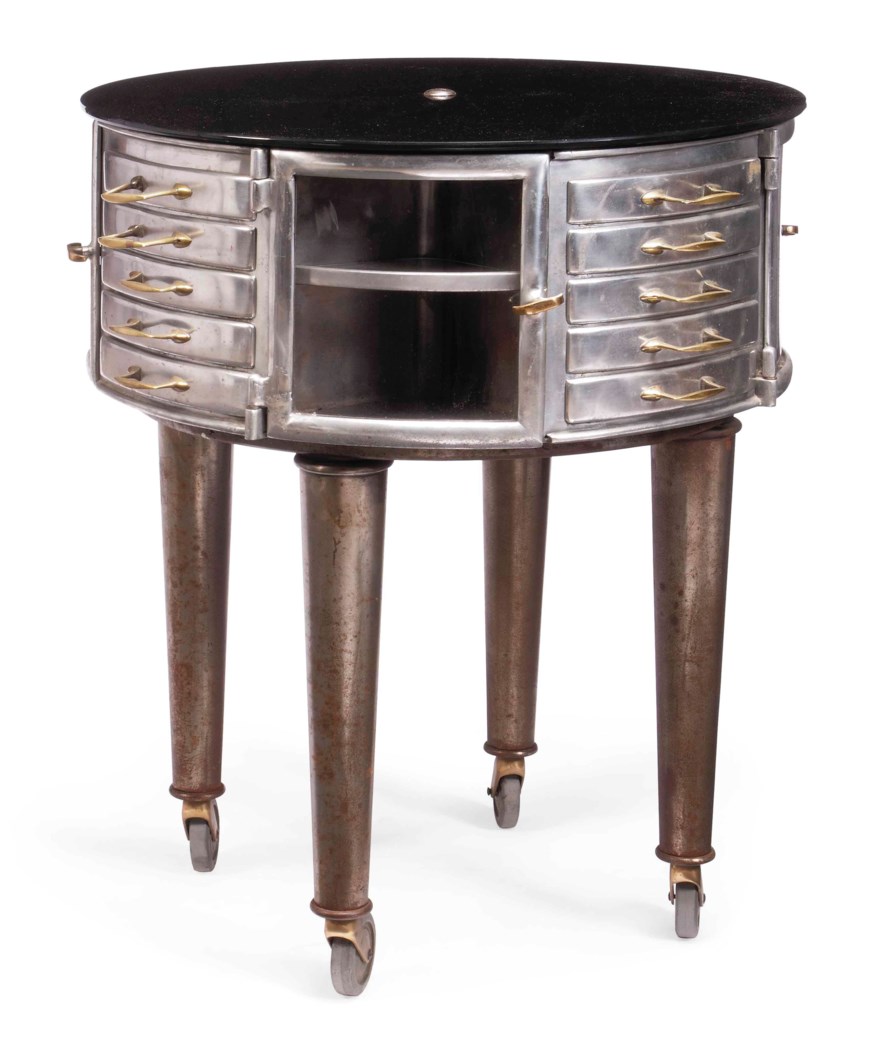 A STEEL AND BRASS CIRCULAR INSTRUMENT CABINET , EARLY 20TH CENTURY ...