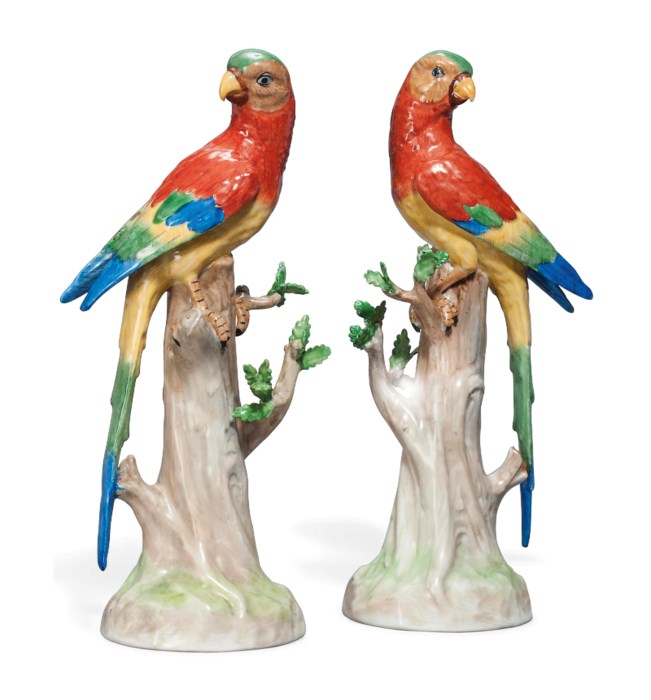 A PAIR OF DRESDEN MODELS OF PARROTS