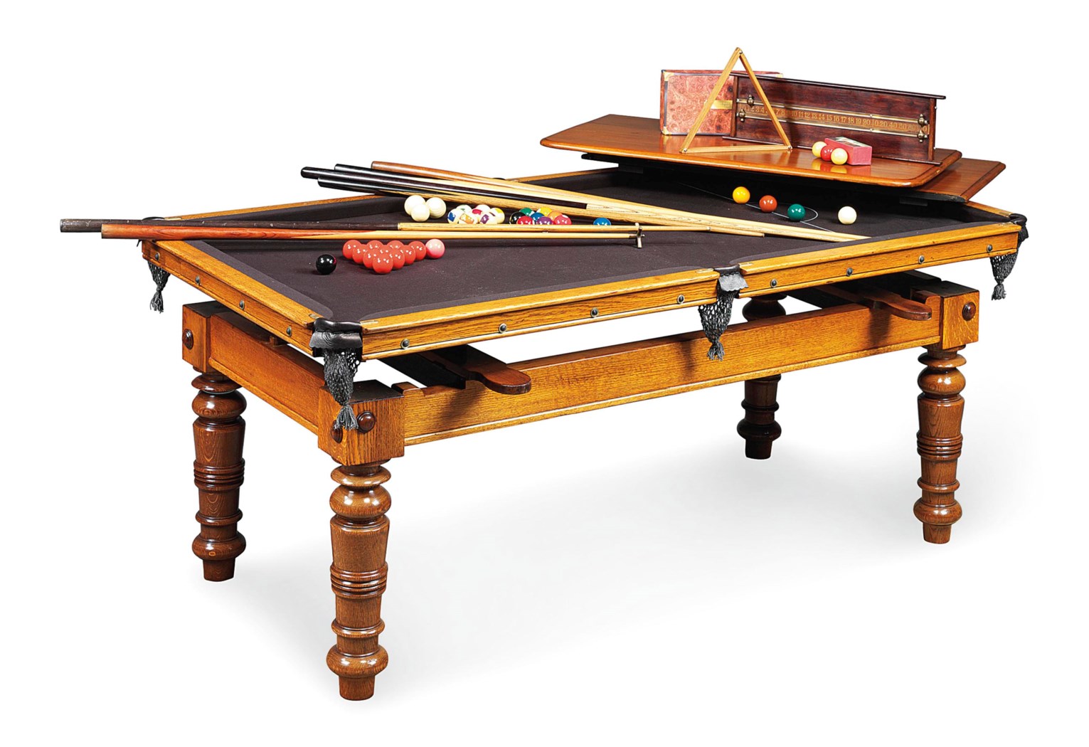 AN ENGLISH OAK SNOOKER DINING TABLE , EARLY 20TH CENTURY, THE BEECH ...