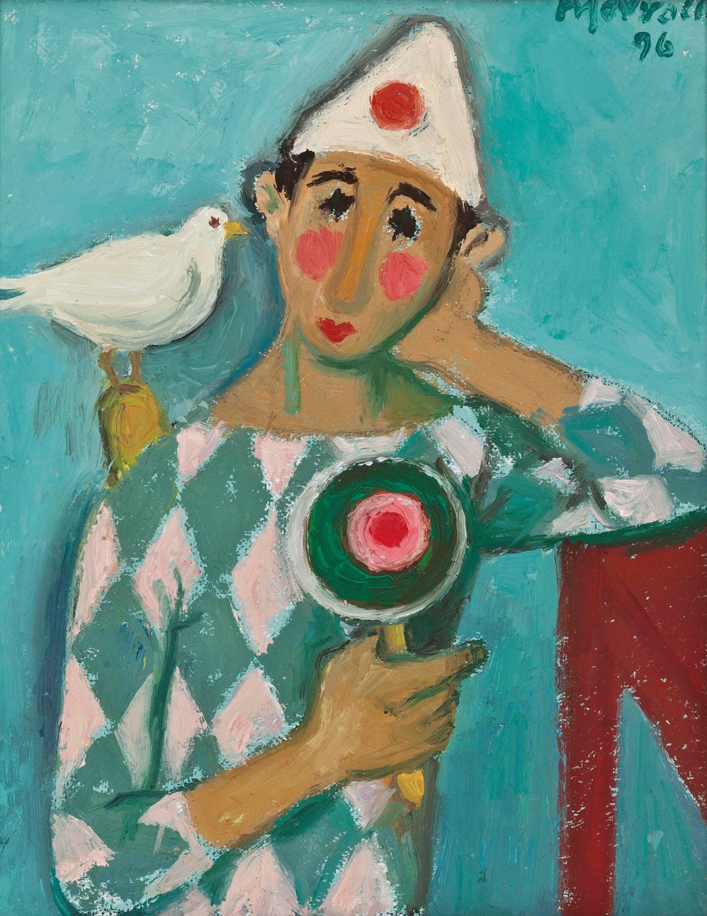ALBERTO MORROCCO, R.S.A., R.S.W. (1917-1998) , CLOWN WITH PIGEON AND ...