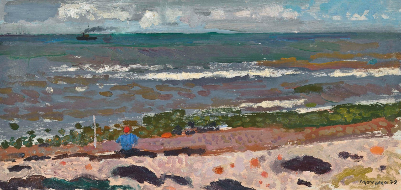 Alberto Morrocco, R.S.A., R.S.W. (1917-1998) , Red beret on a beach ...