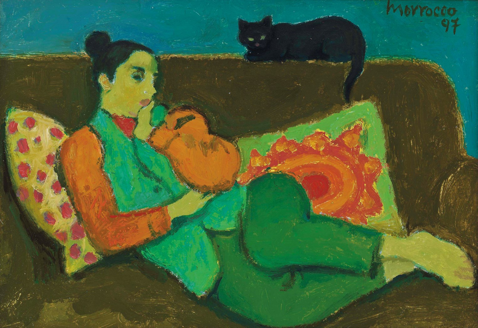 Alberto Morrocco, R.S.A., R.S.W. (1917-1998) , Vera on the sofa with ...