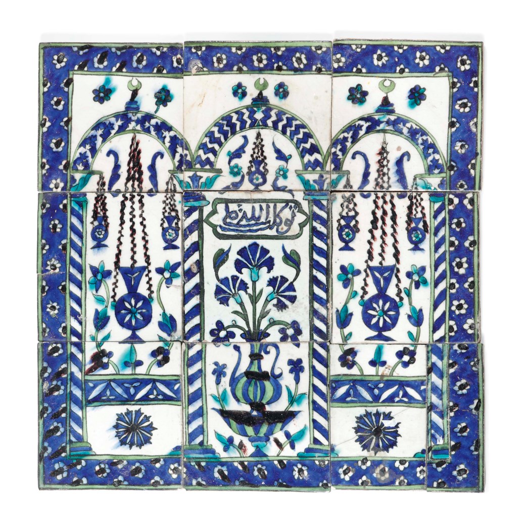 A DAMASCUS POTTERY TILE PANEL , OTTOMAN SYRIA, 18TH CENTURY | Christie's